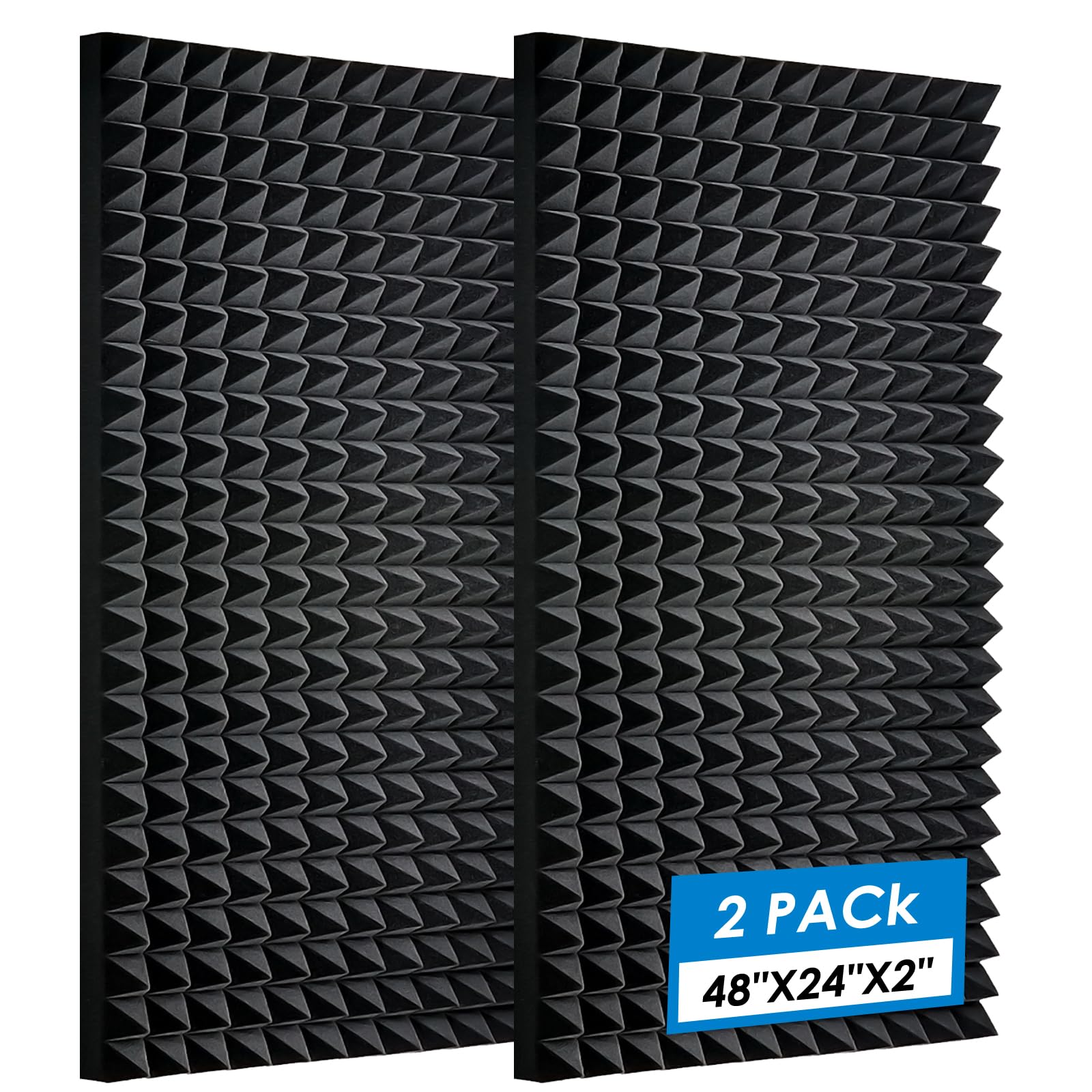 Acoustic Foam Panels, 48 x 24x 2 Inches, Pyramid Design, 2 Pack, Sound ...
