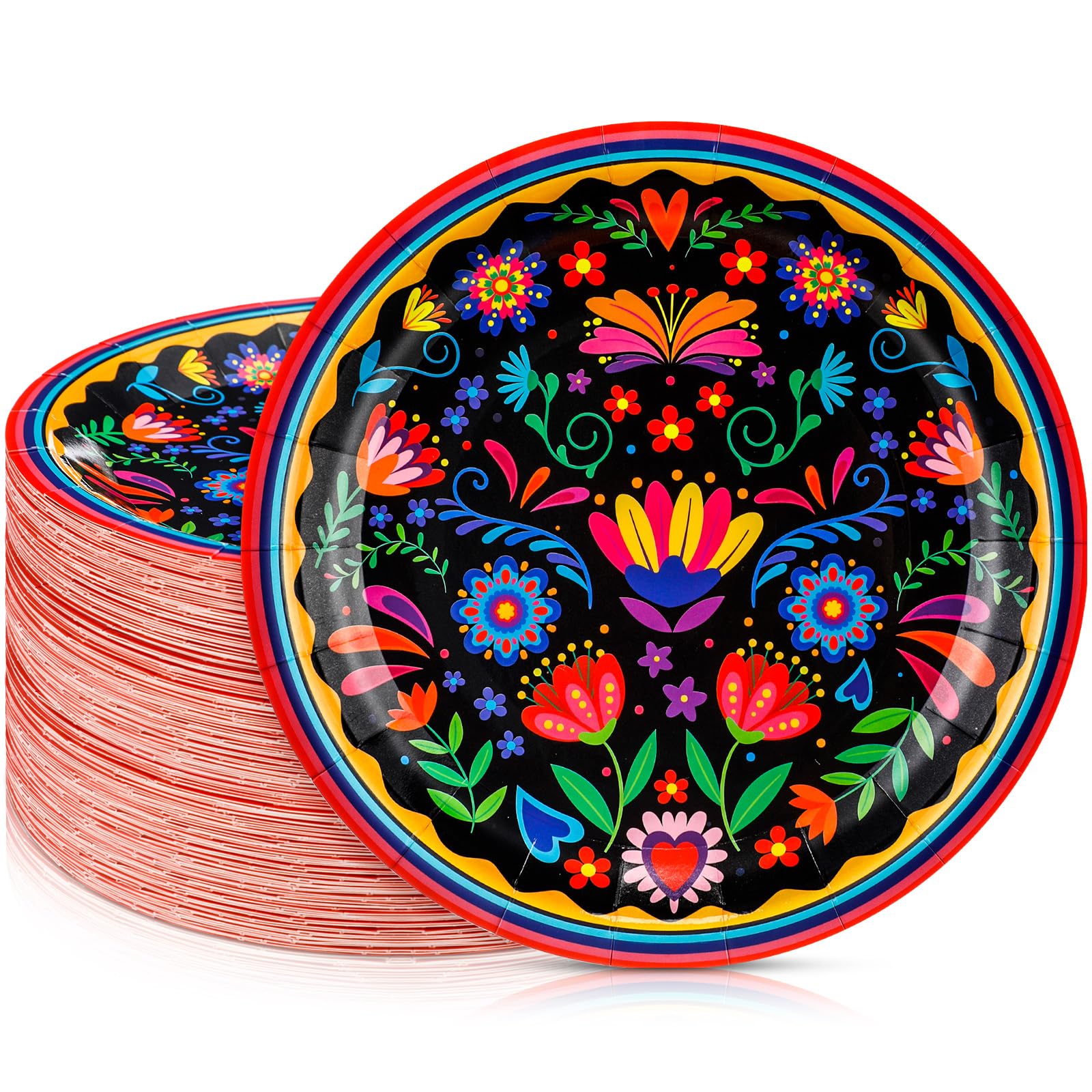FillTouch 100 Pcs Mexican Paper Plates 7 Inch Disposable Fiesta Cake ...