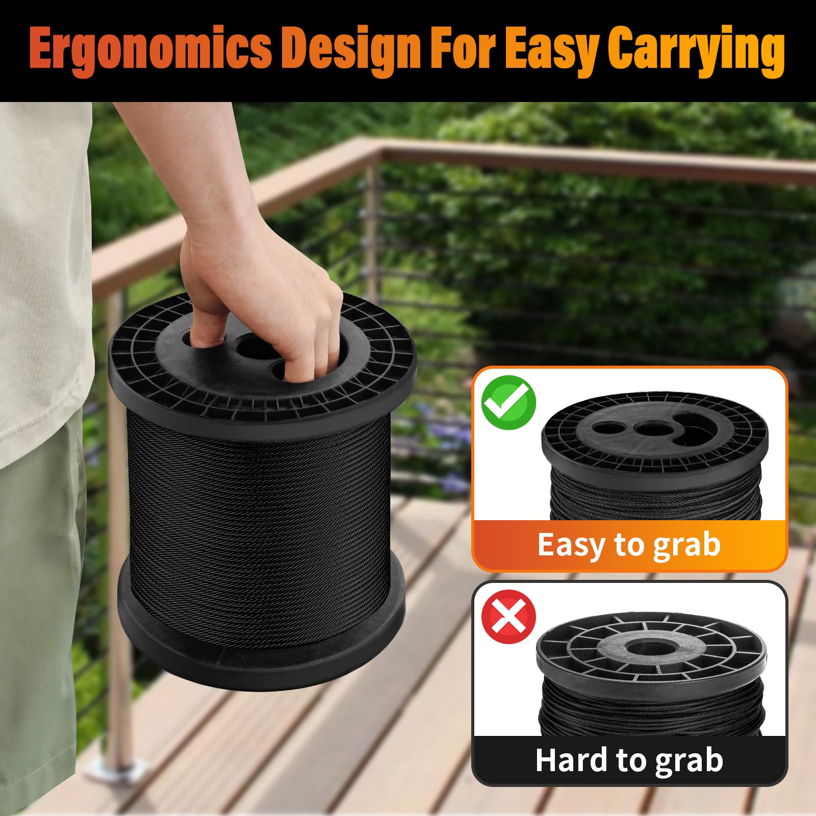 CELYND Black Stainless Steel Cable - 600FT 1/8" T316 Wire Rope For Deck ...