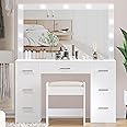 Amazon.com: Irontar Vanity Desk with Stool, Makeup Table with Lighted ...