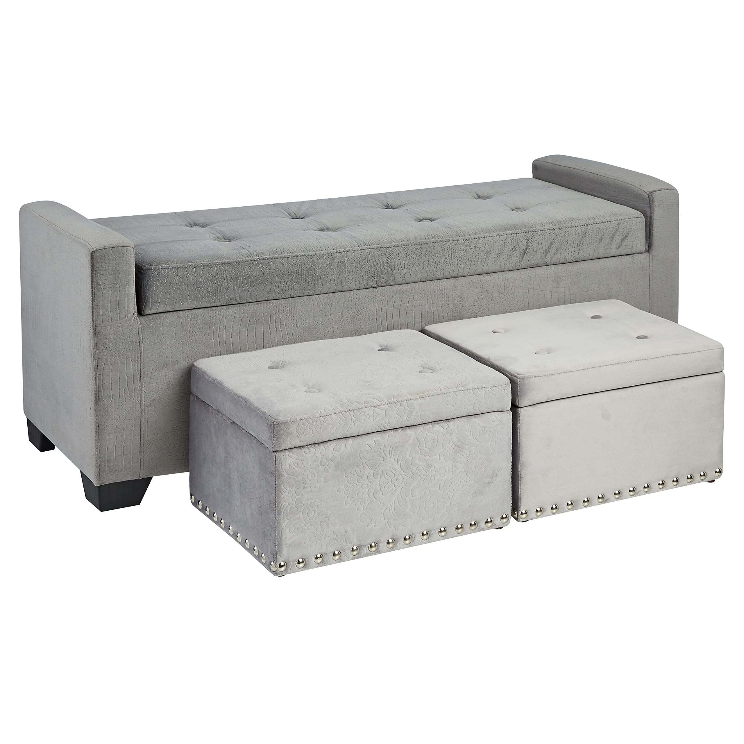 FIRST HILL FHW Fancy 3-Piece Storage Ottoman Bench Set with Fabric ...