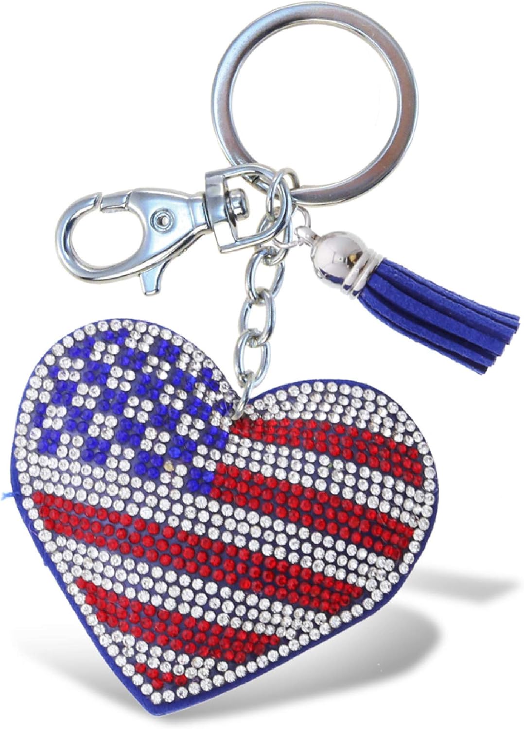 Aqua79 USA Flag Heart Keychain - Sparkling Rhinestones Charm with ...