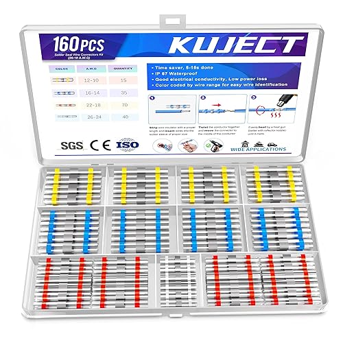 Kuject 160PCS Solder Seal Wire Connectors Kit, Waterproof Solderless ...