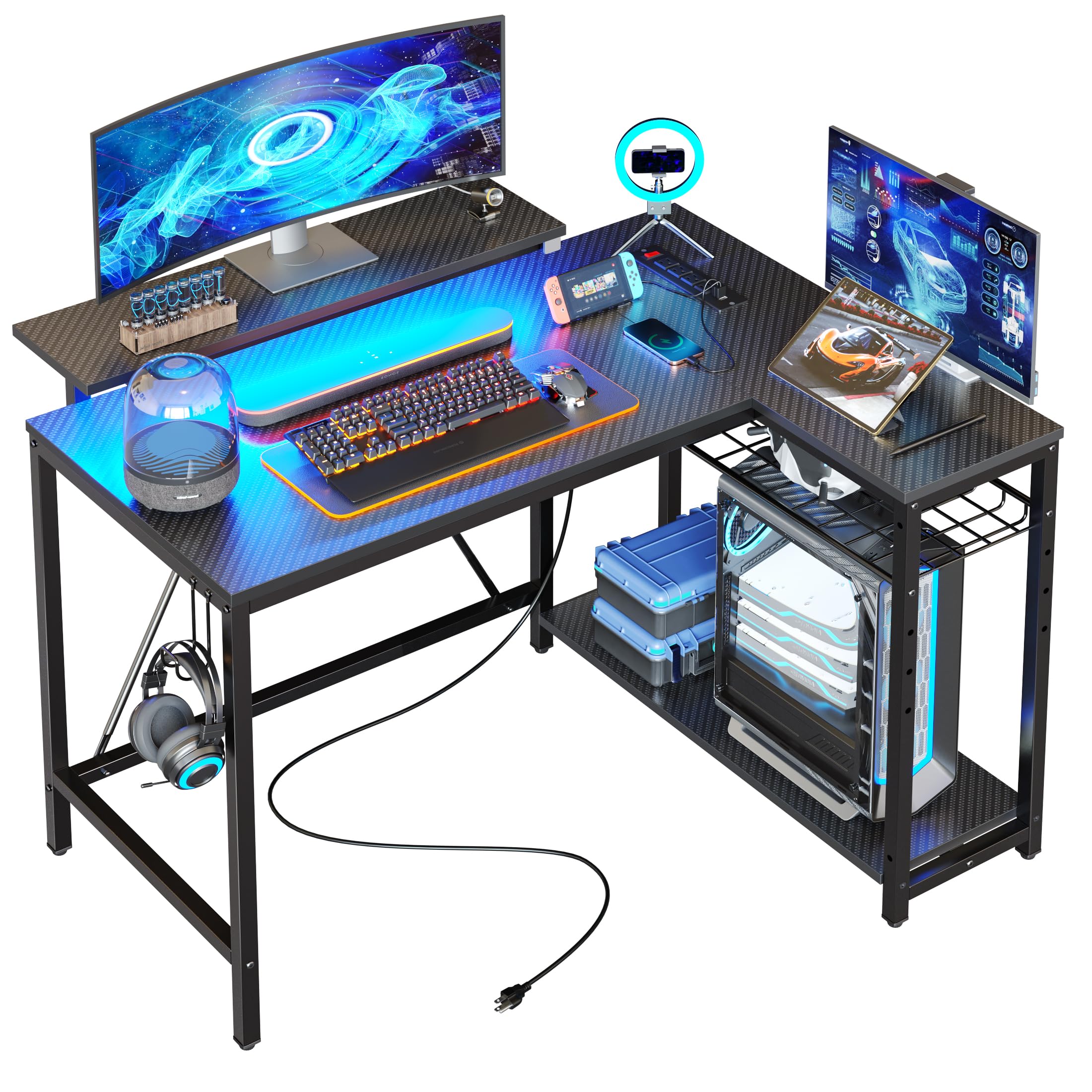 Bestier Gaming Desk with Power Outlets, 42" L-Shaped Gaming Desk with ...