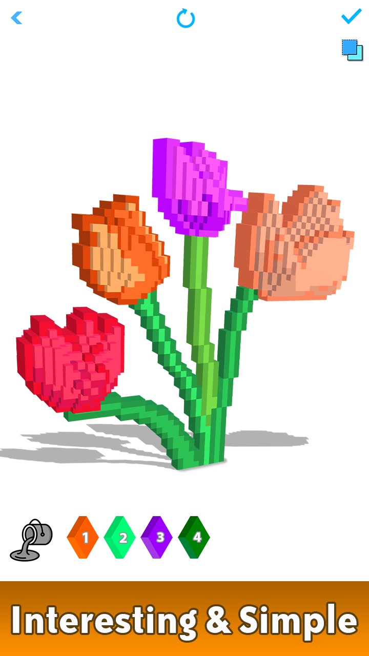 Flower Voxel - 3D Color by Number, Pixel Art 3D Coloring Book:Amazon.co ...