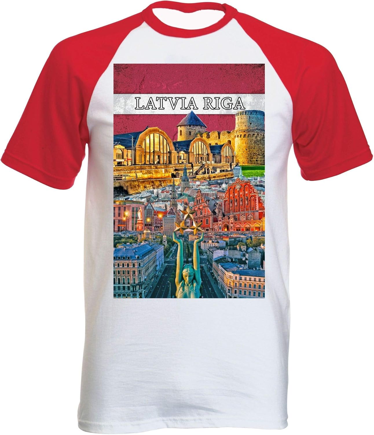 teesquare1st Latvia Riga Souvenir con Manica Corta Rossa Tshirt T-Shirt ...