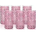 Amazon.com | 6 Pack Pink Glassware Drinking, 12oz Highball Embossed ...