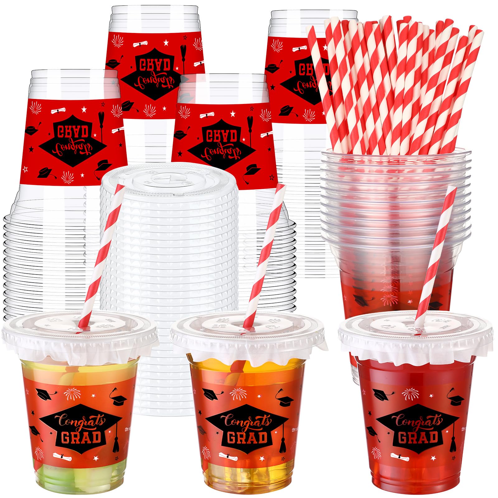 Qinyoung 60 Pcs 14 oz Graduation Plastic Cups with Lids Straws and ...
