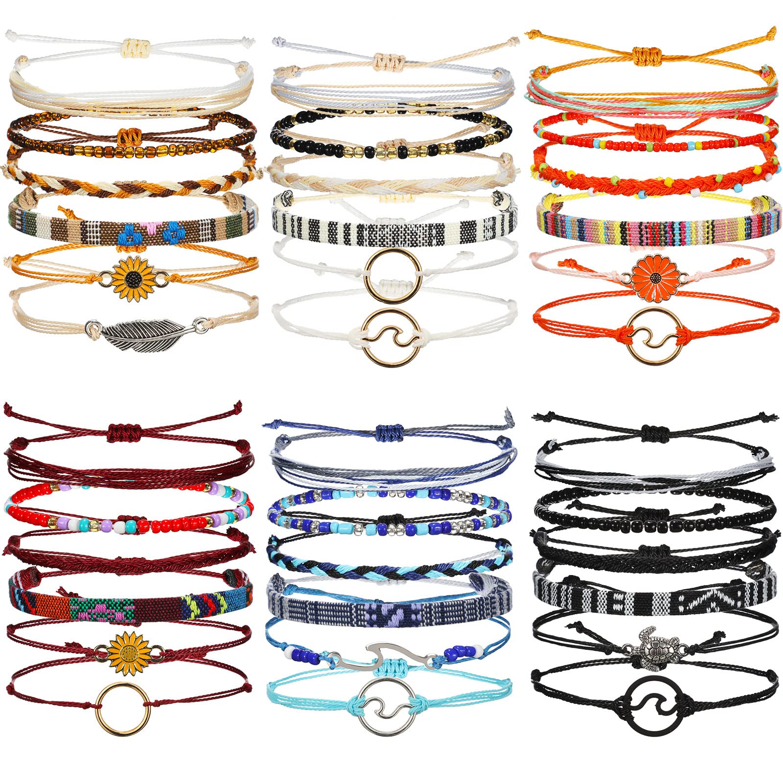 Yinkin 36 Pieces Boho Surfer Bracelet Ankle for Women Waterproof Unisex ...