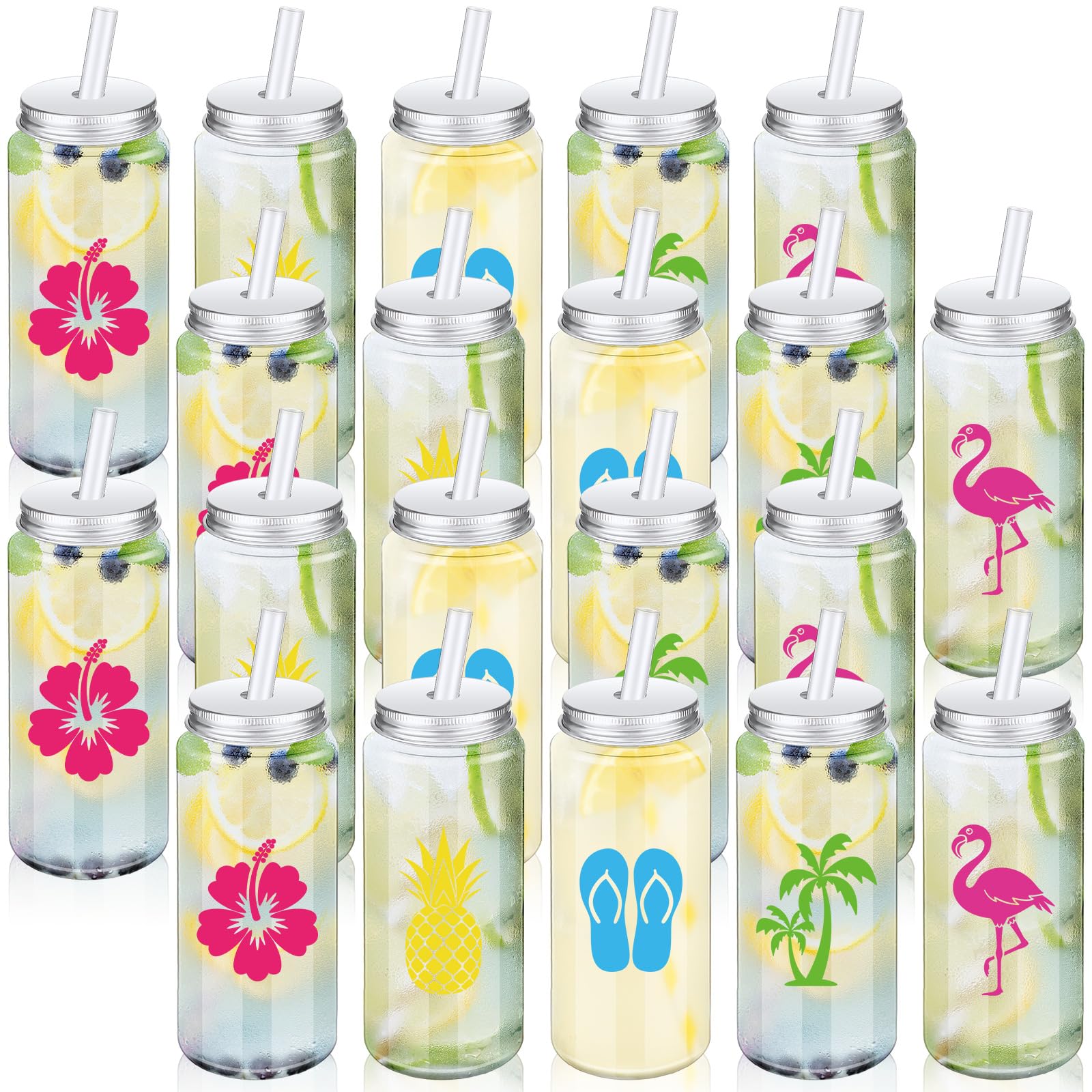 Jingmore 20 Pcs Hawaiian Plastic Cups with Lids and Straws 14 oz ...