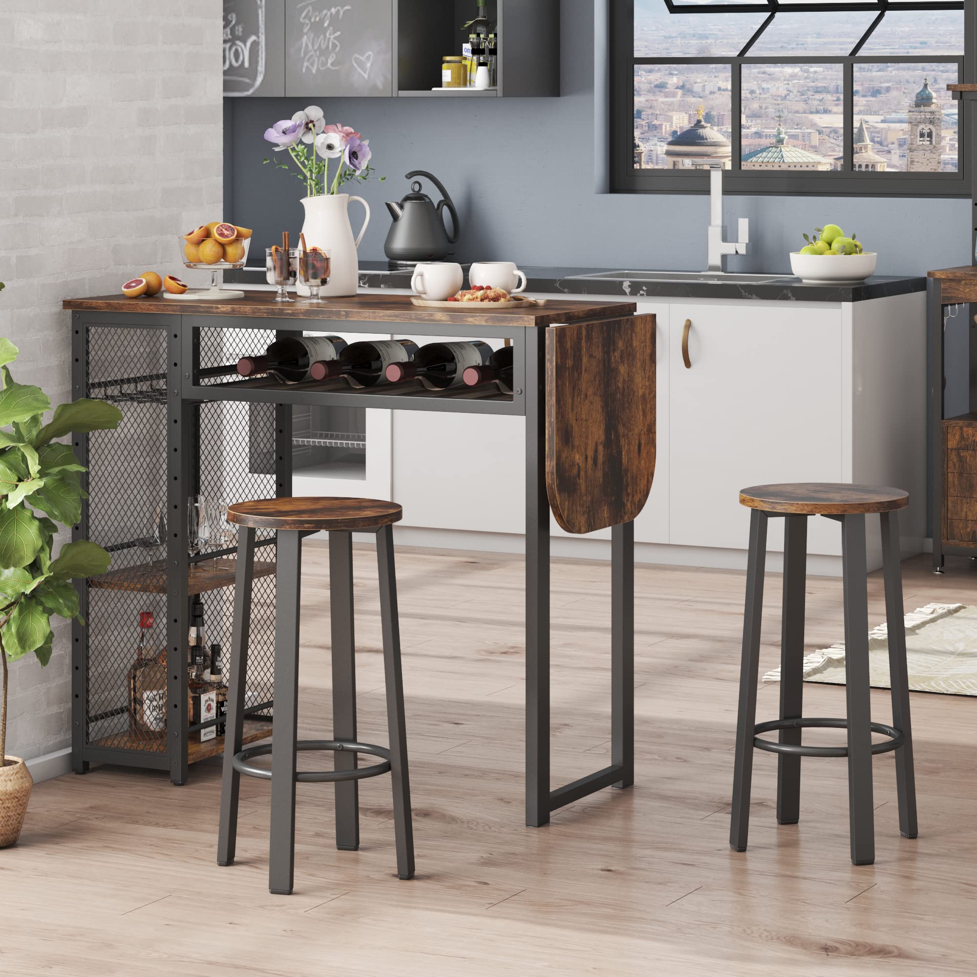 Mua Bestier Bar Table and Chair Set, Expandable Dining Table with 2 Bar ...