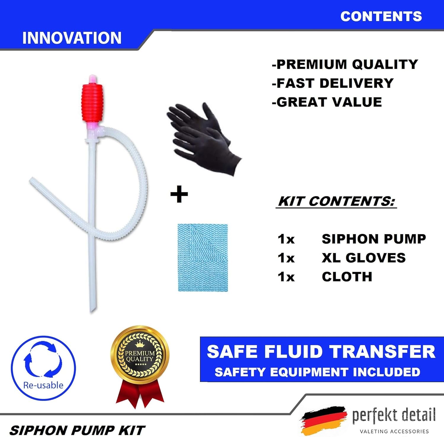 KITONI Liquid Fuel Transfer Manual Syphon Pump (with Safety Kit) | 53cm ...