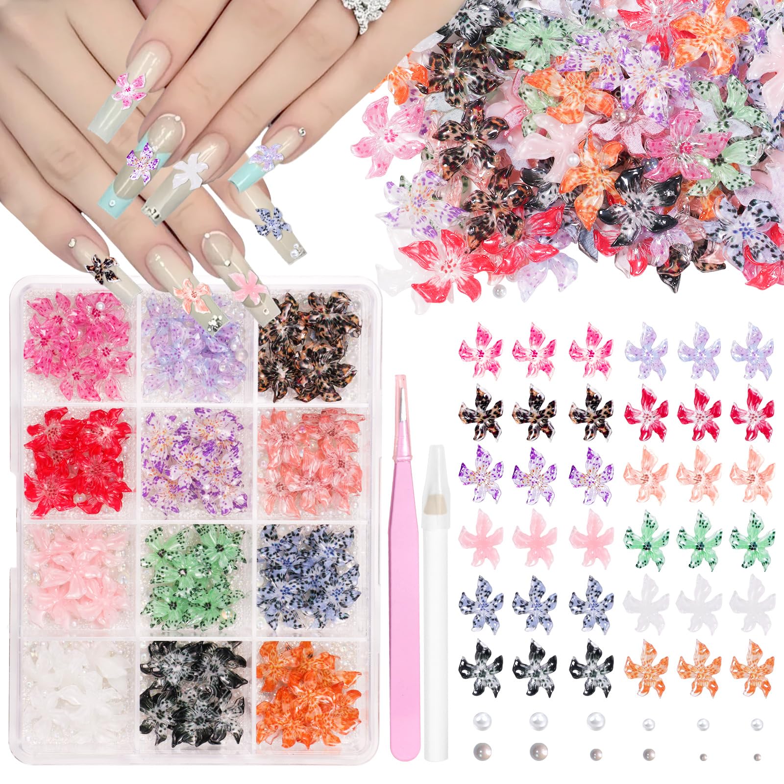Soft 3D Flower Nail Charms, Color Tropical Hawaii Lily Flower Nail Art ...