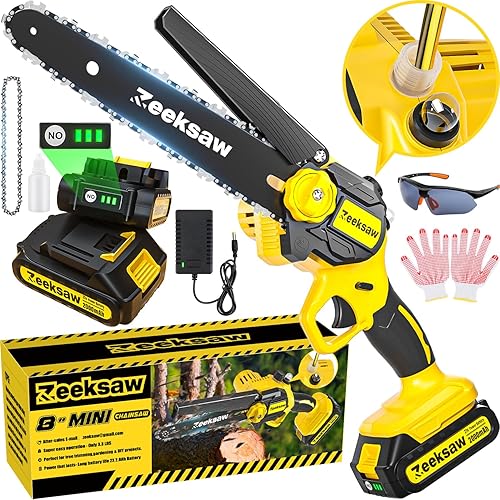 Mini Chainsaw Cordless 8 inch Auto Oiler, Automatic Chain Tension, 21V ...