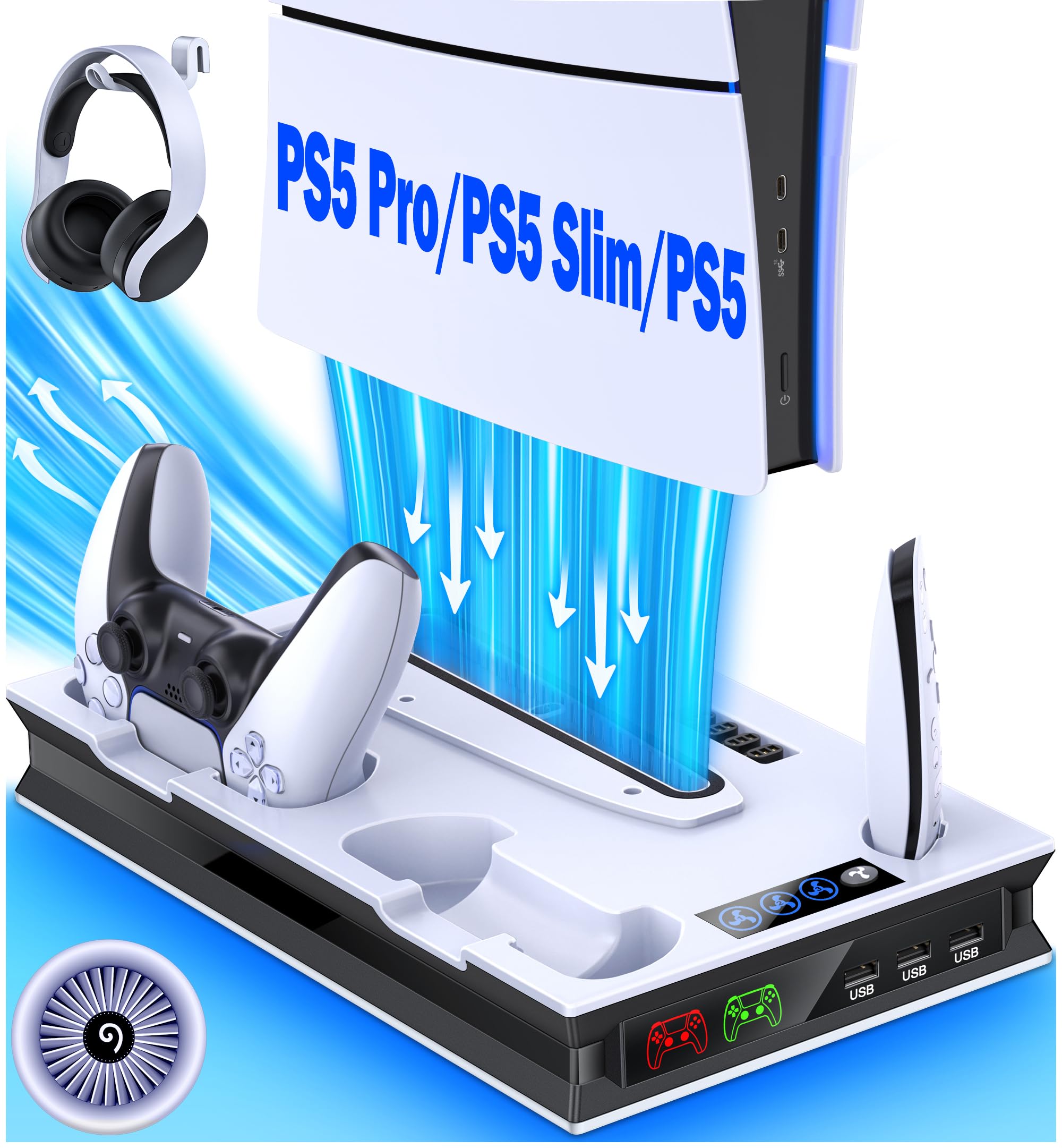 PS5 Pro/Slim/Ps5 Stand and Cooling Station with Controller Charging ...