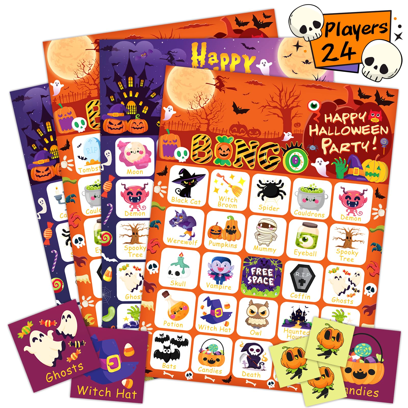 YTSQLER Halloween Bingo Game 24 Players Halloween Bingo Cards ...