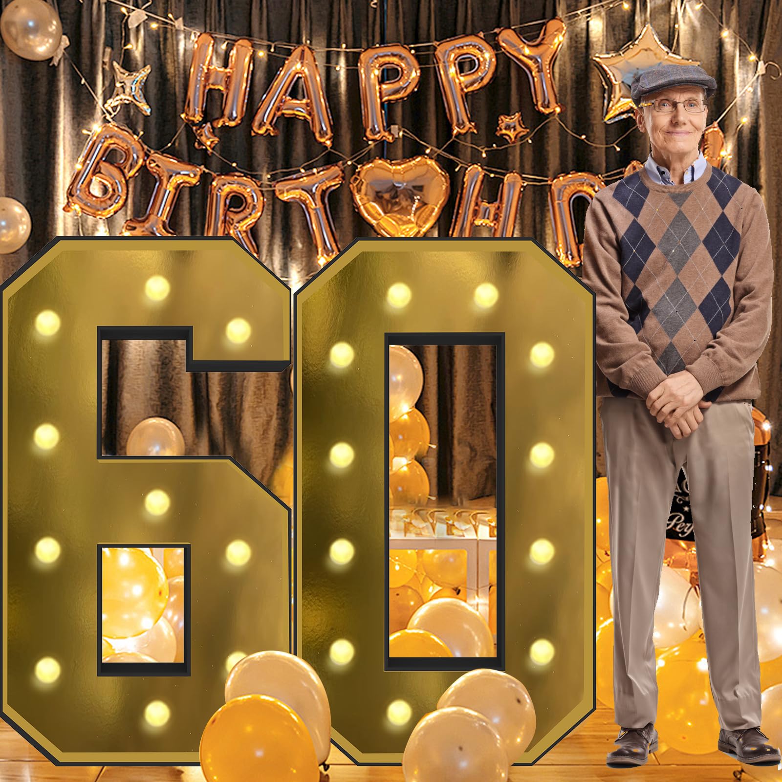 4FT Marquee Numbers, Light Up Numbers, Marquee Numbers 60, Black Gold ...