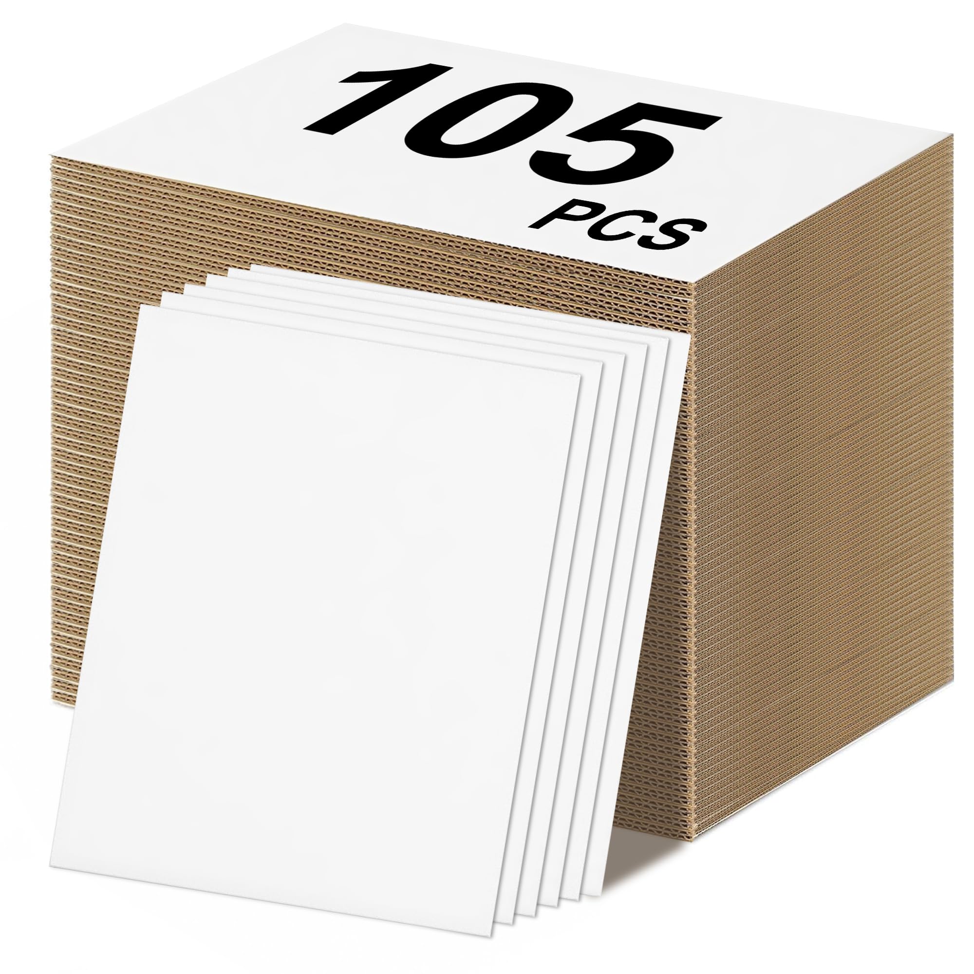105 Pack White Corrugated Cardboard Sheets (11 x 8.5 Inch), Thick/Thin ...