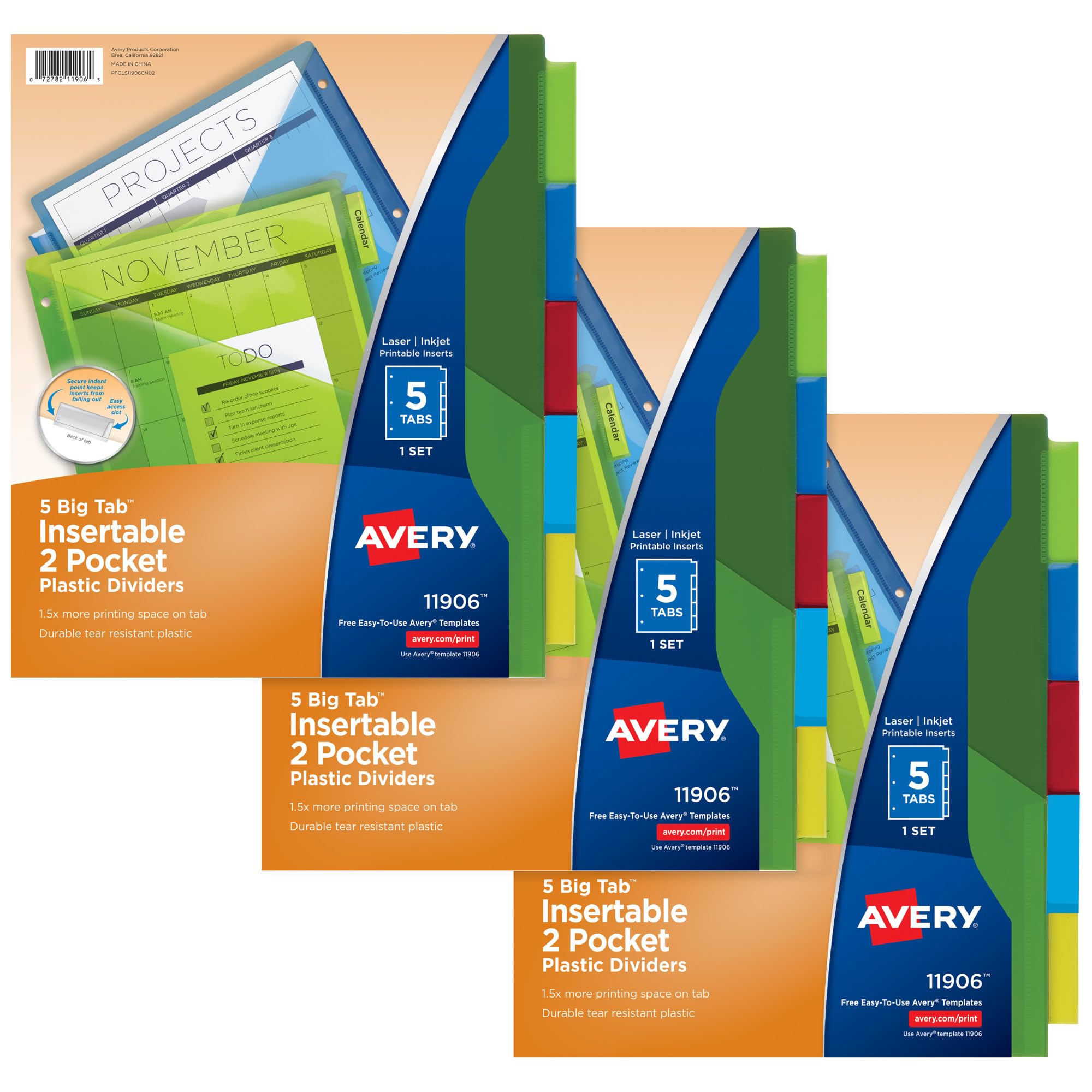 Avery Dividers for 3 Ring Binders, 5-Tab Sets, Two-Pocket Plastic ...