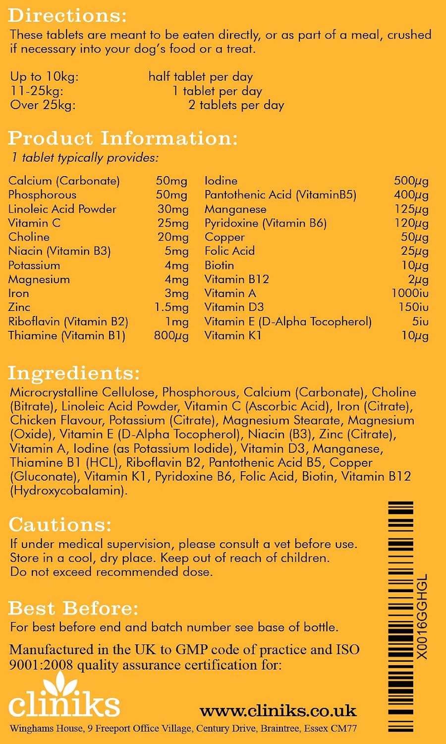 cliniks Dog Multi-Vitamins | 120 Chicken Flavour Chewable Tablets ...