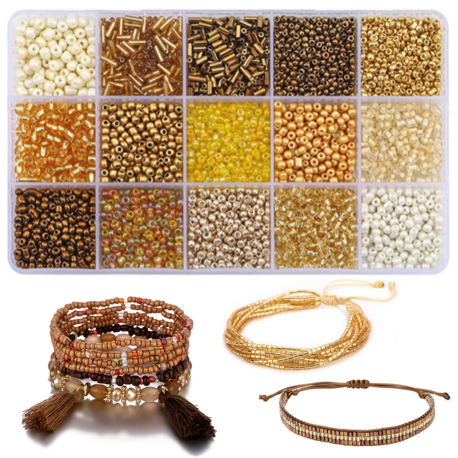 GorgGorho 15 Color 4mm Small Assorted Glass Seed Beads,3mm Bugle Beads ...