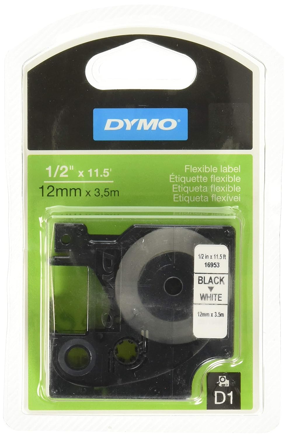 DYMO D1 High Performance Flexible Nylon Fabric Tape for Label Makers, 1/2-inch, Black Print on ...