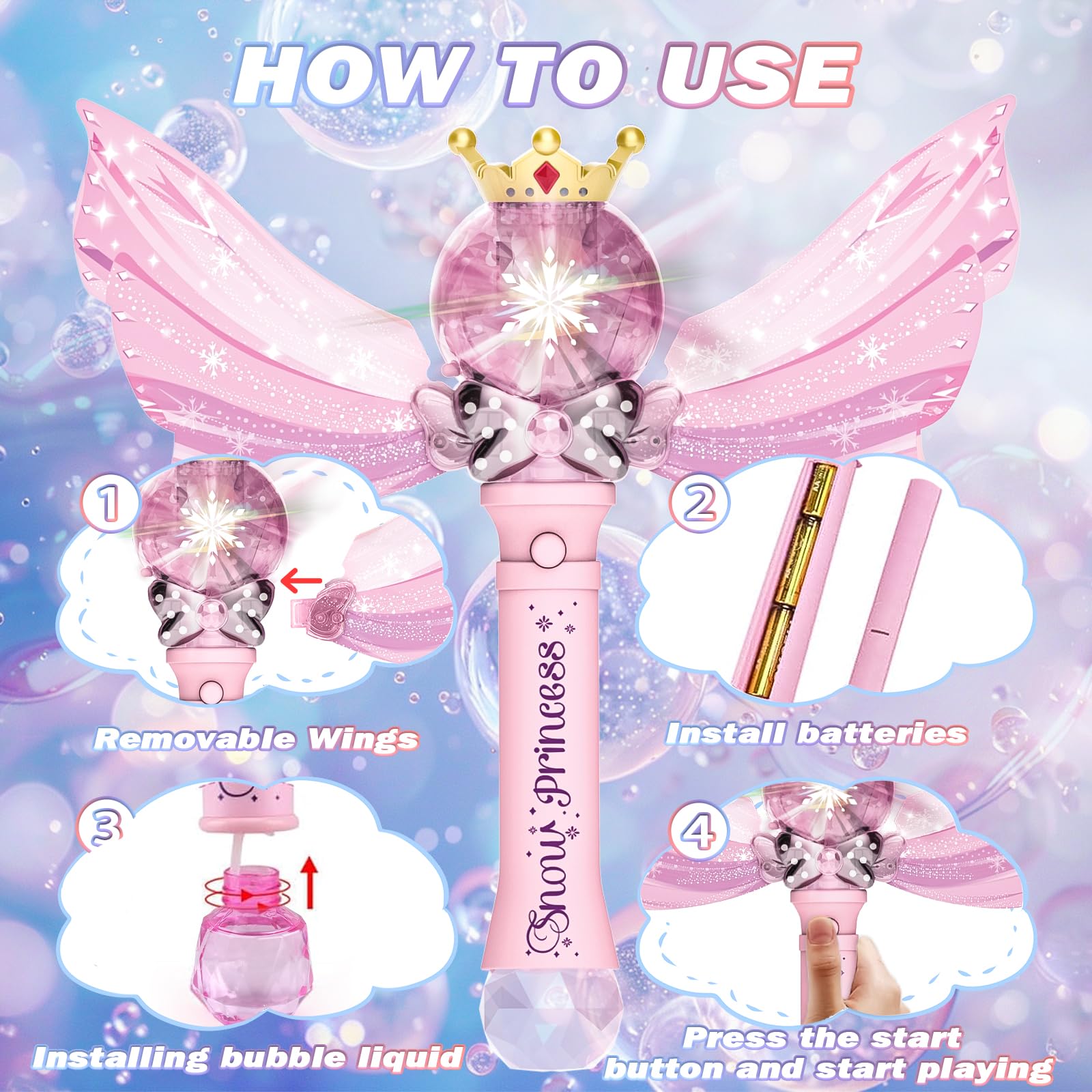 Princess Magic Bubble Wand Upgraded Machine For Kids,- 2 Pack Light ...