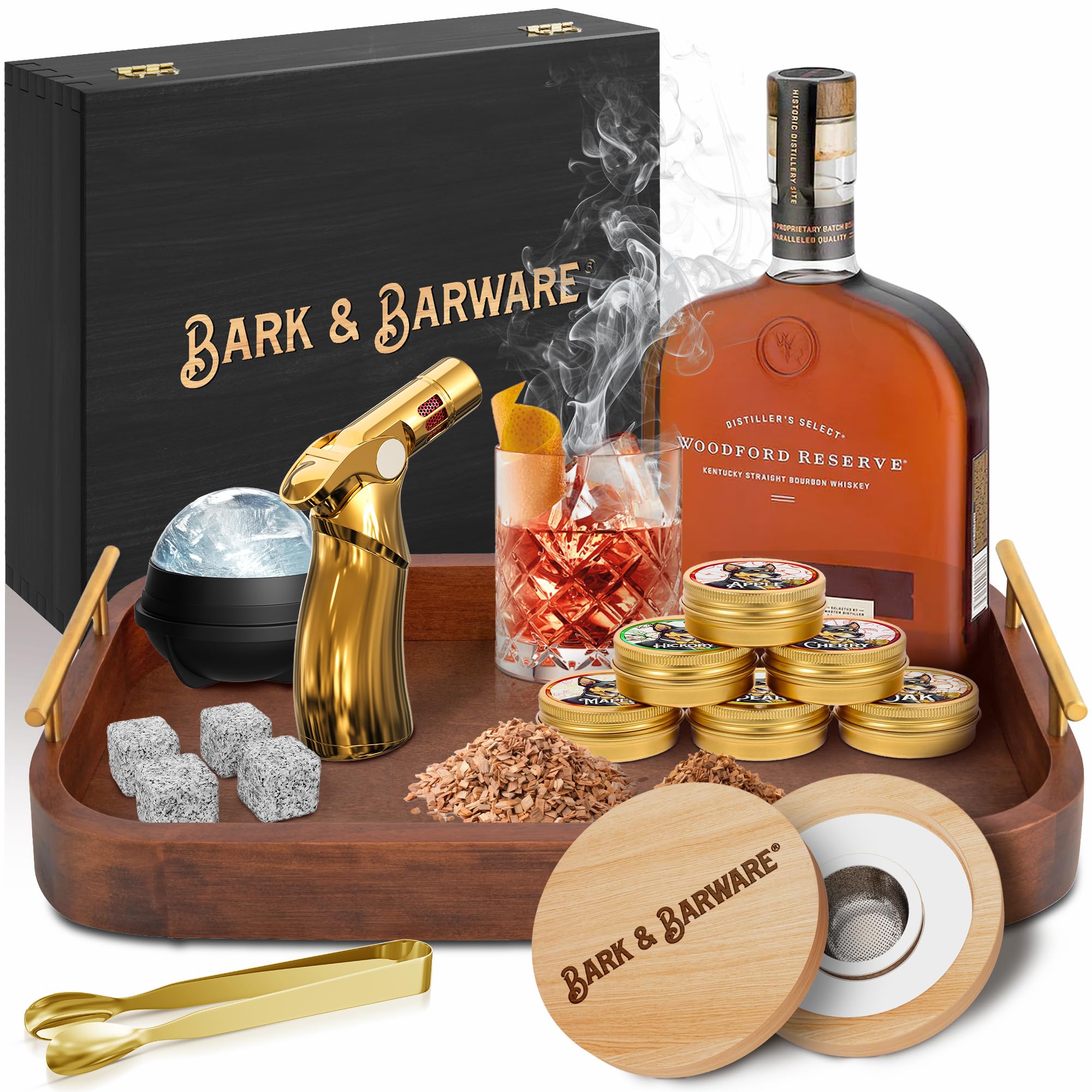 Bark & Barware Premium Cocktail Smoker Kit with Torch - Black Wood Box ...