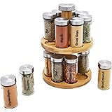 Orii Bamboo Rotating 20 Jar Spice Rack Filled with Spices - Rotating ...