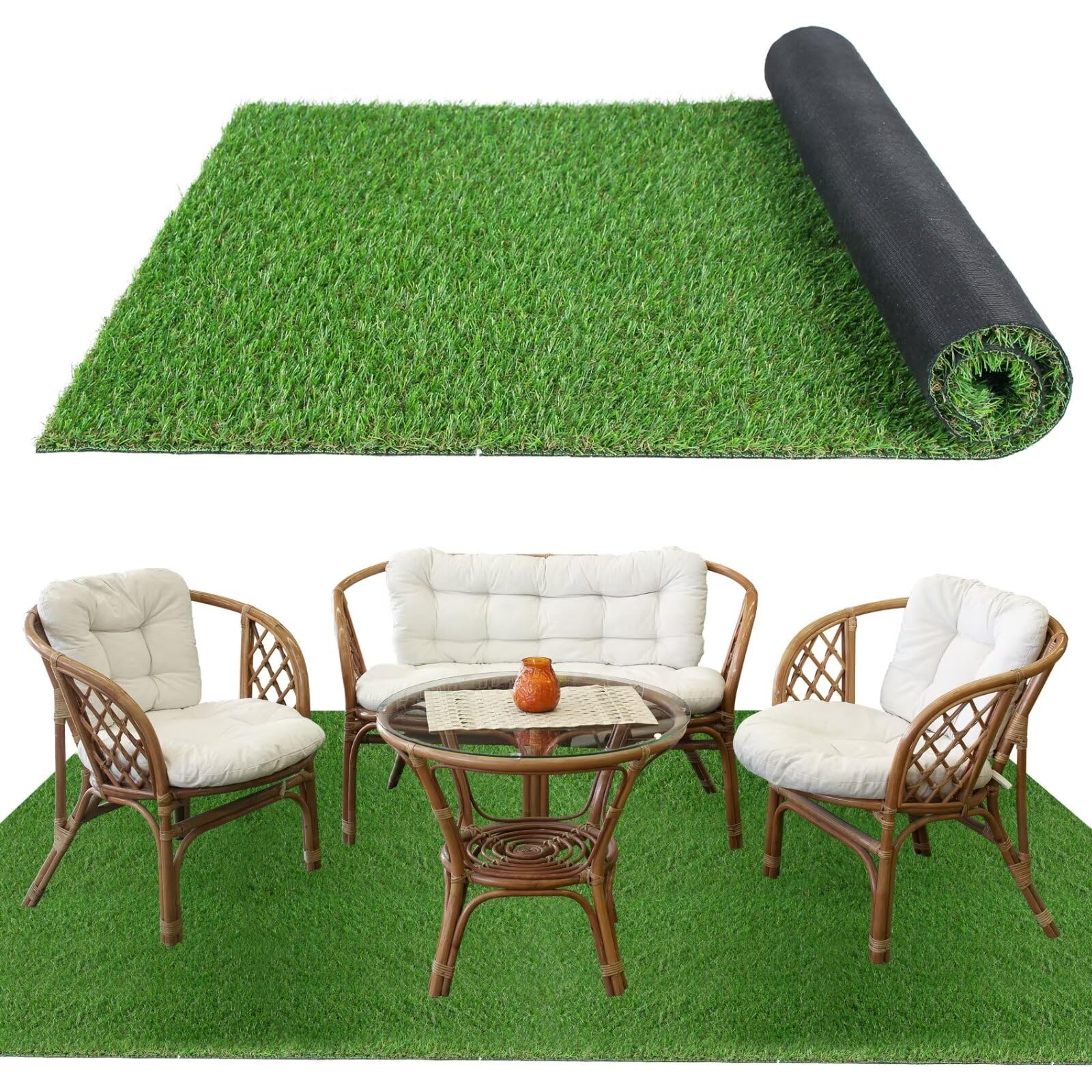 XLX TURF Indoor Outdoor Artificial Grass Rug 4FT X 6FT, Realistic Green ...
