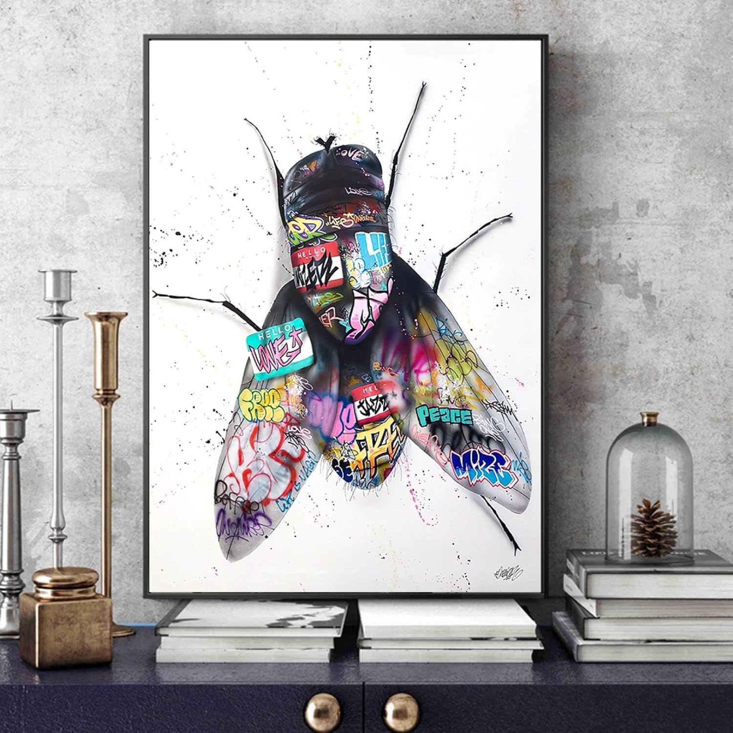 N / A Canvas decorative prints Insect Fly Graffiti Art Poster Abstract ...