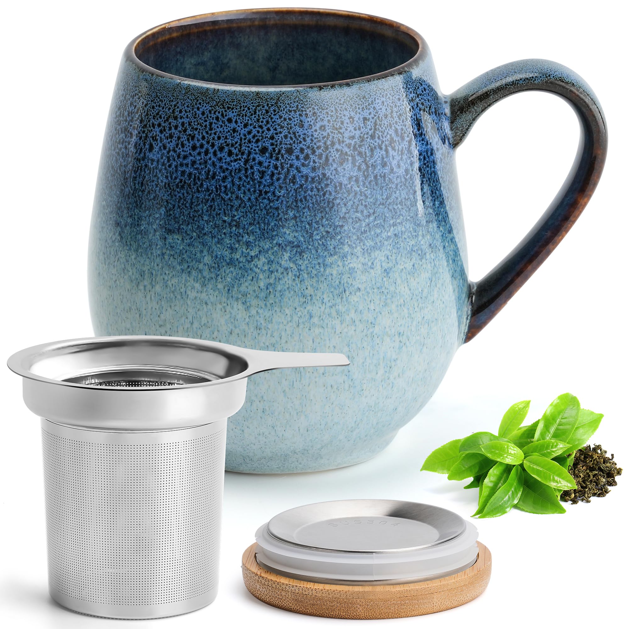 Happy Lemuro Large Tea Cup with Infuser and Lid – 19 oz - Steeping ...