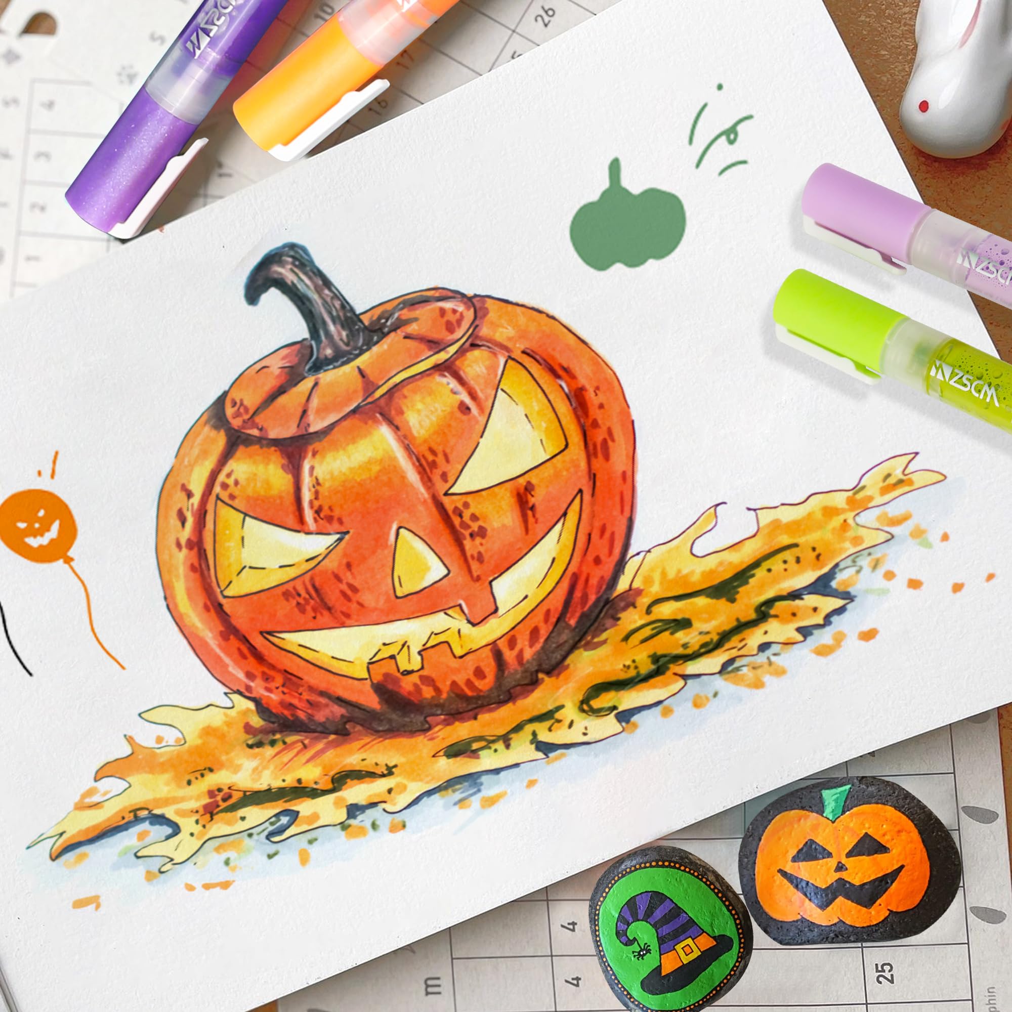 Paint Pens Acrylic Markers, ZSCM 12 Colors Paint Markers for Halloween ...