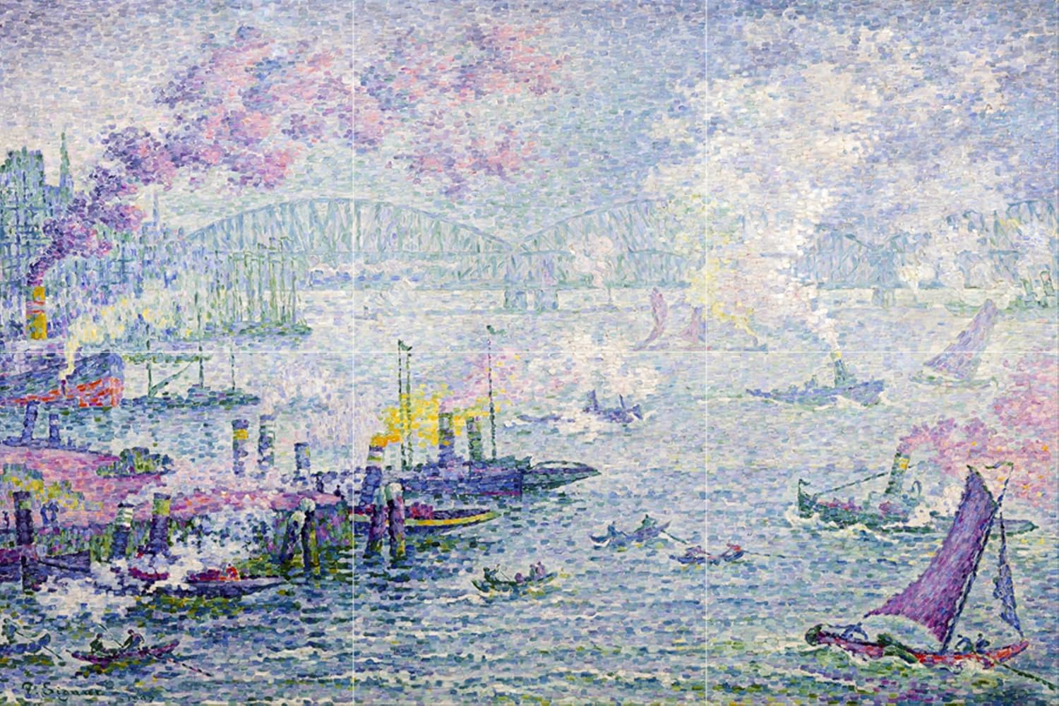 sea ships sailboat bridge P. Signac Tile Mural Kitchen Backsplash ...