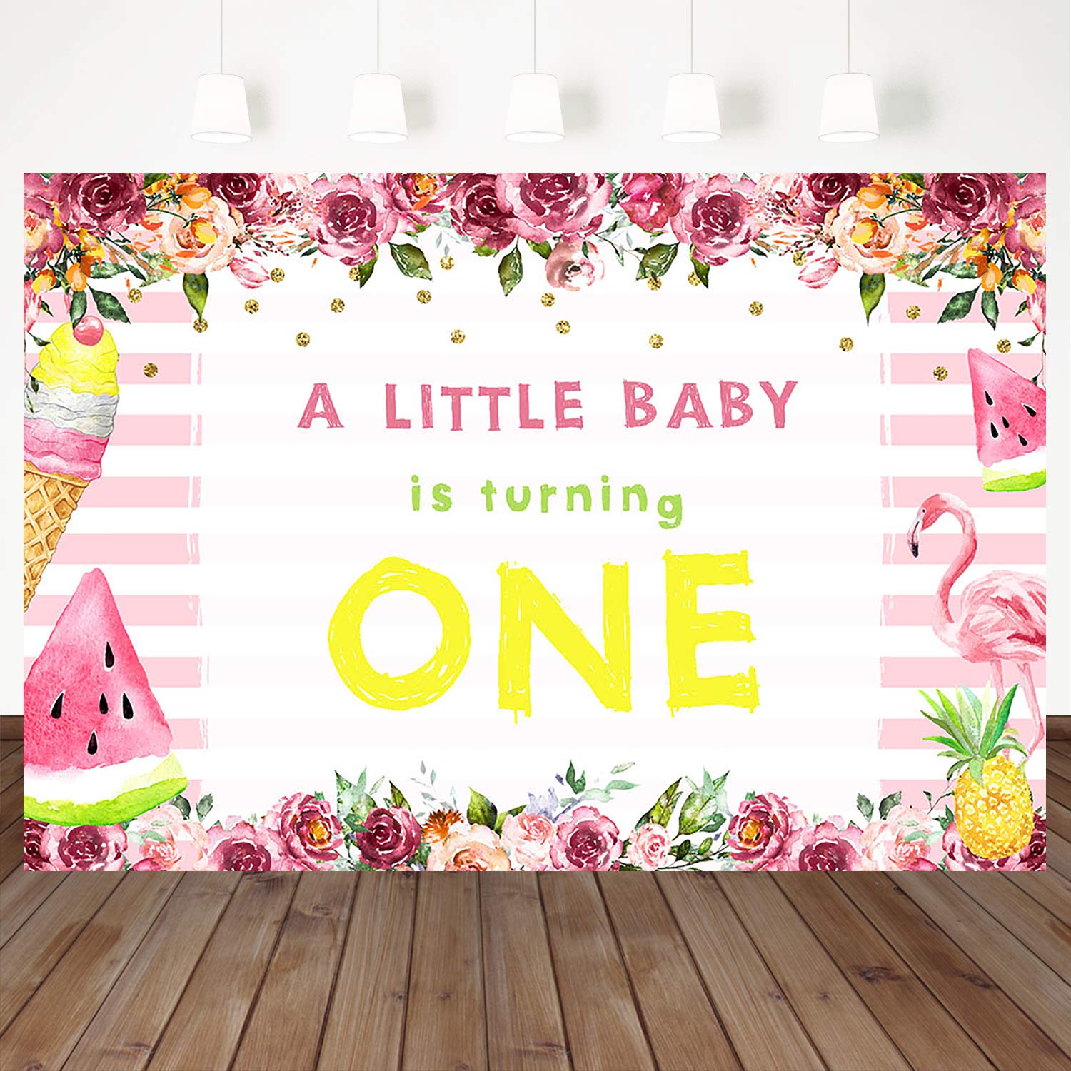 Mocsicka Little Baby Is Turning One Backdrop Pink Flamingo 1st ...