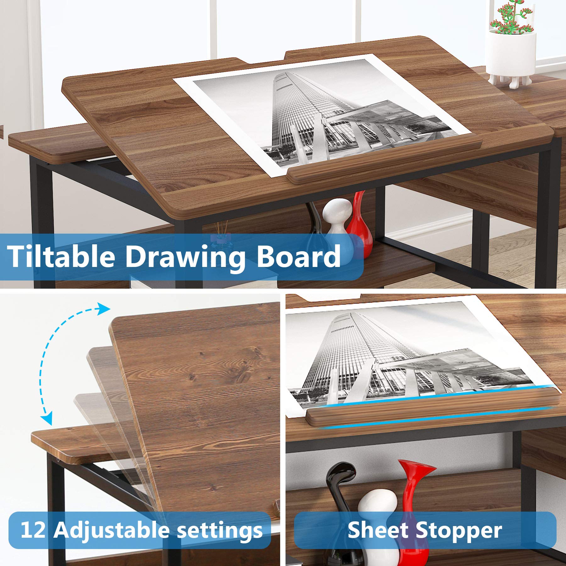 Mua Tribesigns Drafting Table with Storage Drawers, Drawing Computer ...