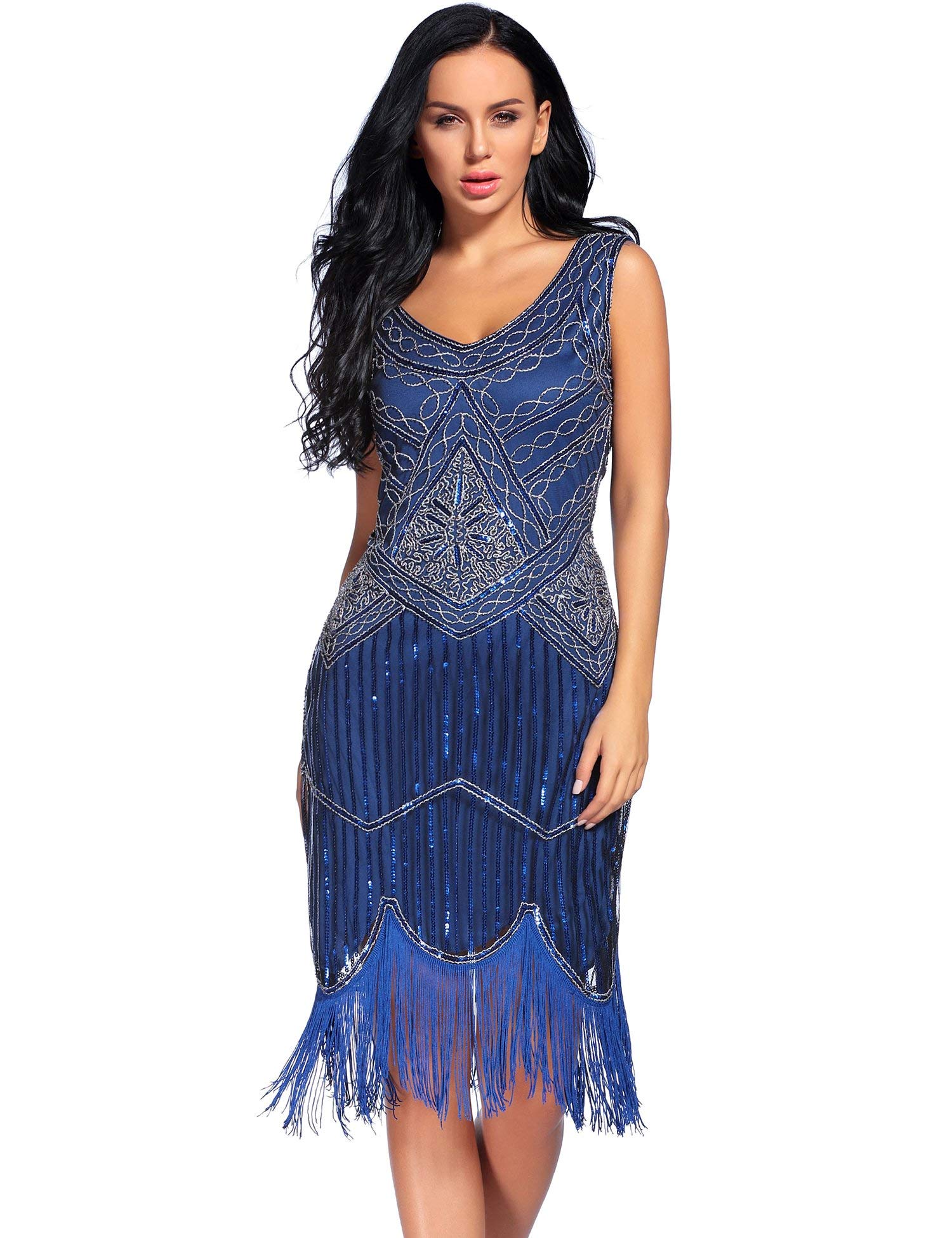 Plus Size 1920s Vintage Fringed Gatsby Sequin Beaded Tassels Hem ...
