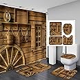 Amazon.com: Jayden&Madge 4PCS/Set Western Country Farmhouse Shower Curtain, Vintage Brown Wooden ...