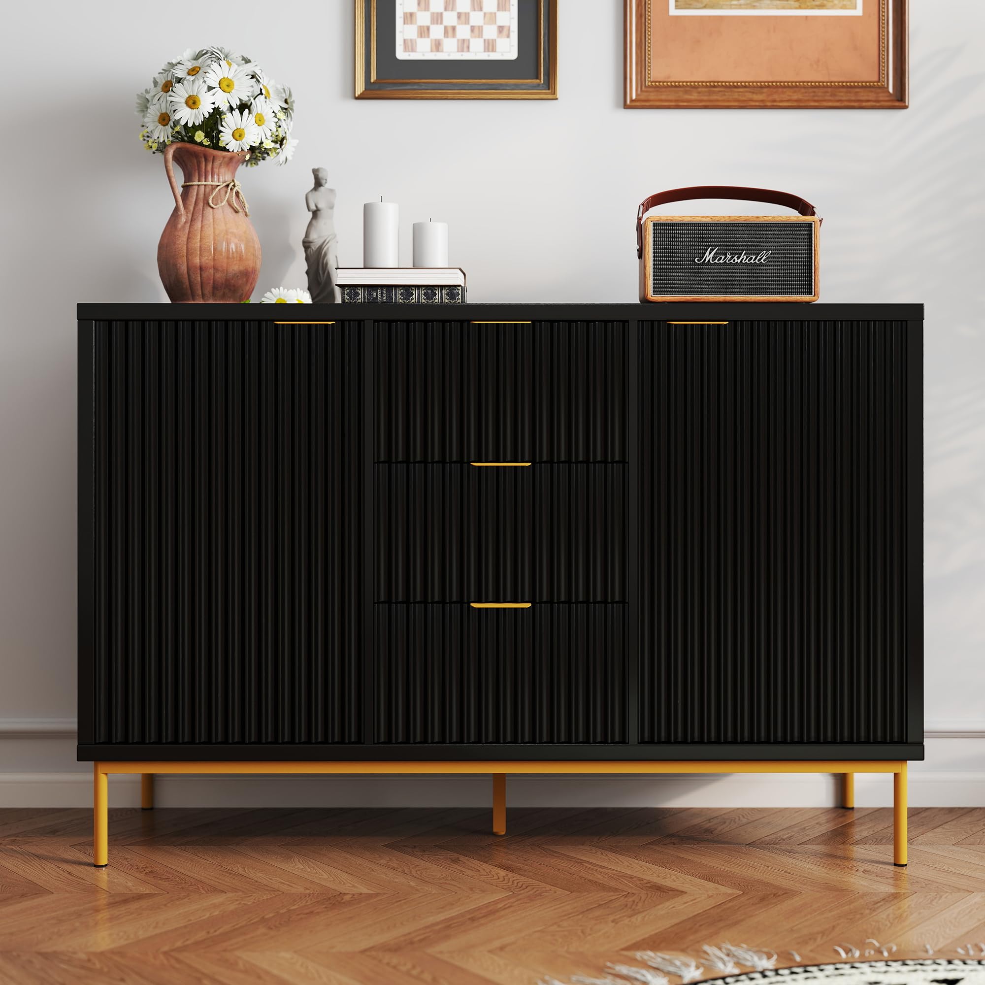 Winlice Fluted Sideboard Cabinet, Buffet Cabinet with Storage, 3 ...