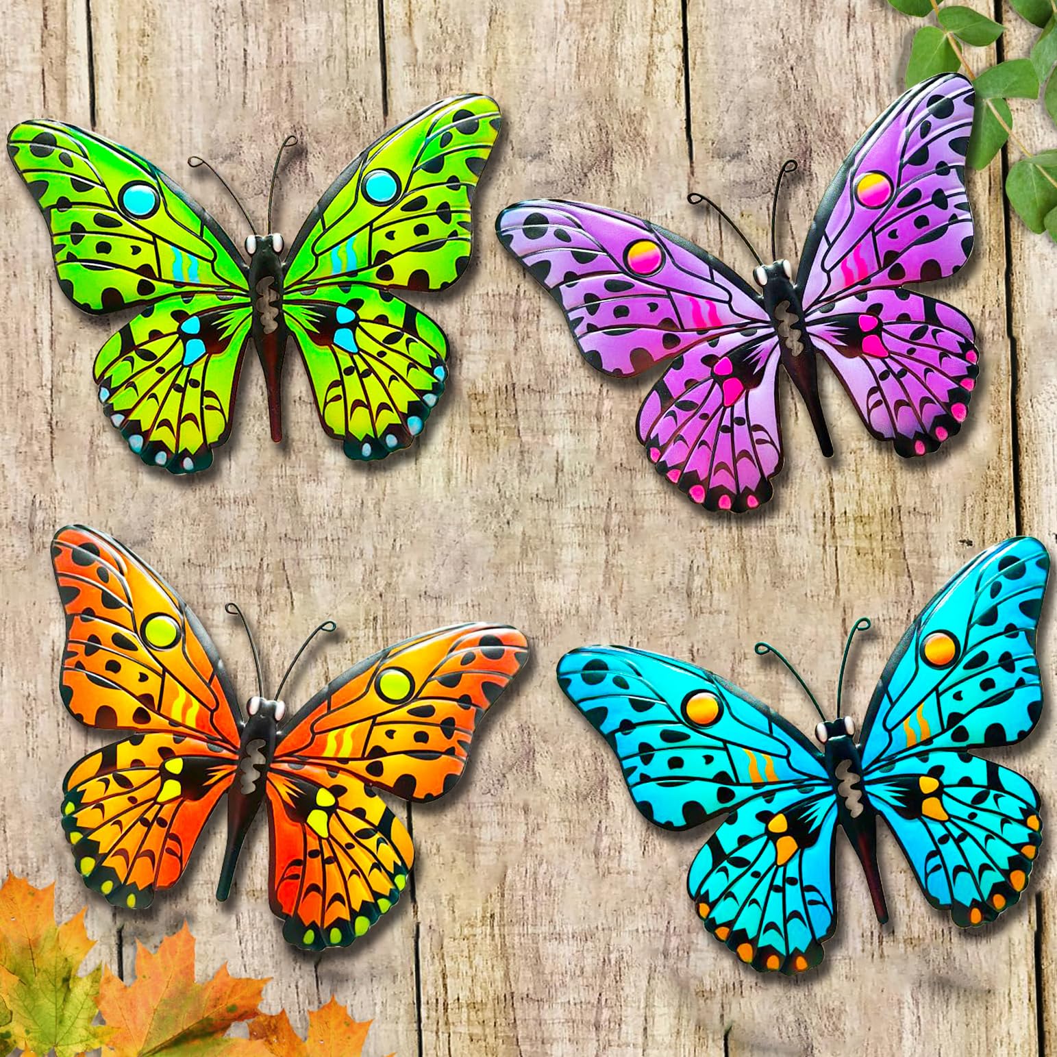 MACLARONX 4 PCS Metal Butterfly 9.6" Butterflies Outdoor Fence Yard Art ...