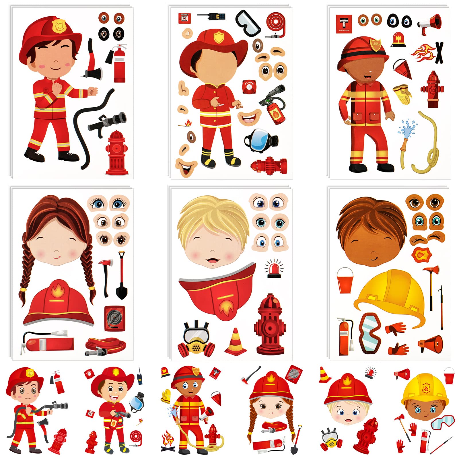 48 Sheets Firefighter Sticker for Kids Make a Face Fireman Stickers ...