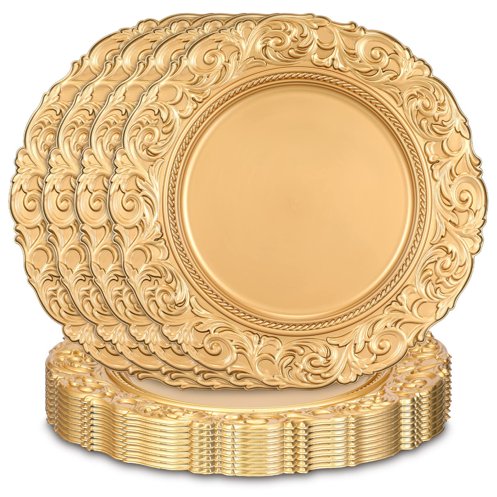 Yinder Set of 12 Antique Gold Charger Plates 13 Inch Plastic Vintage ...