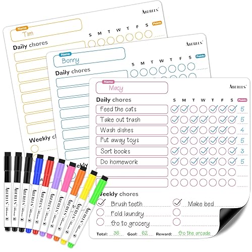 Magnetic Chore Chart, 3 Pcs Dry Erase Behavior Charts & 10 Markers ...