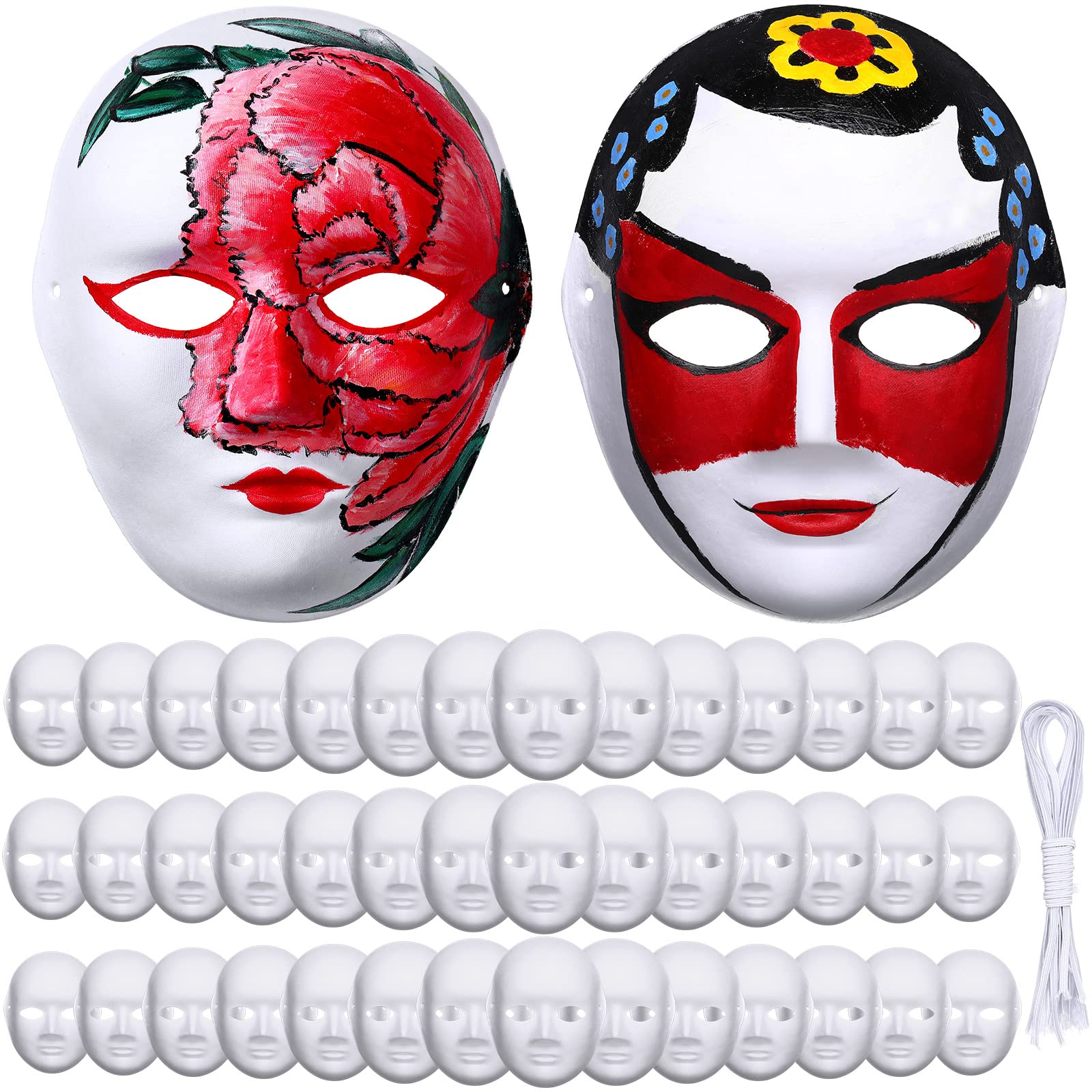 Aoriher DIY Full Face Masks White Craft Plain Paper Mache Mask Blank ...