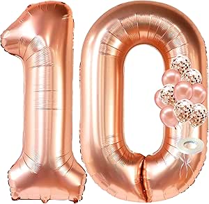 Amazon.com: Large, Rose Gold number 10 balloon - 40 Inch | Rose Gold 10 ...