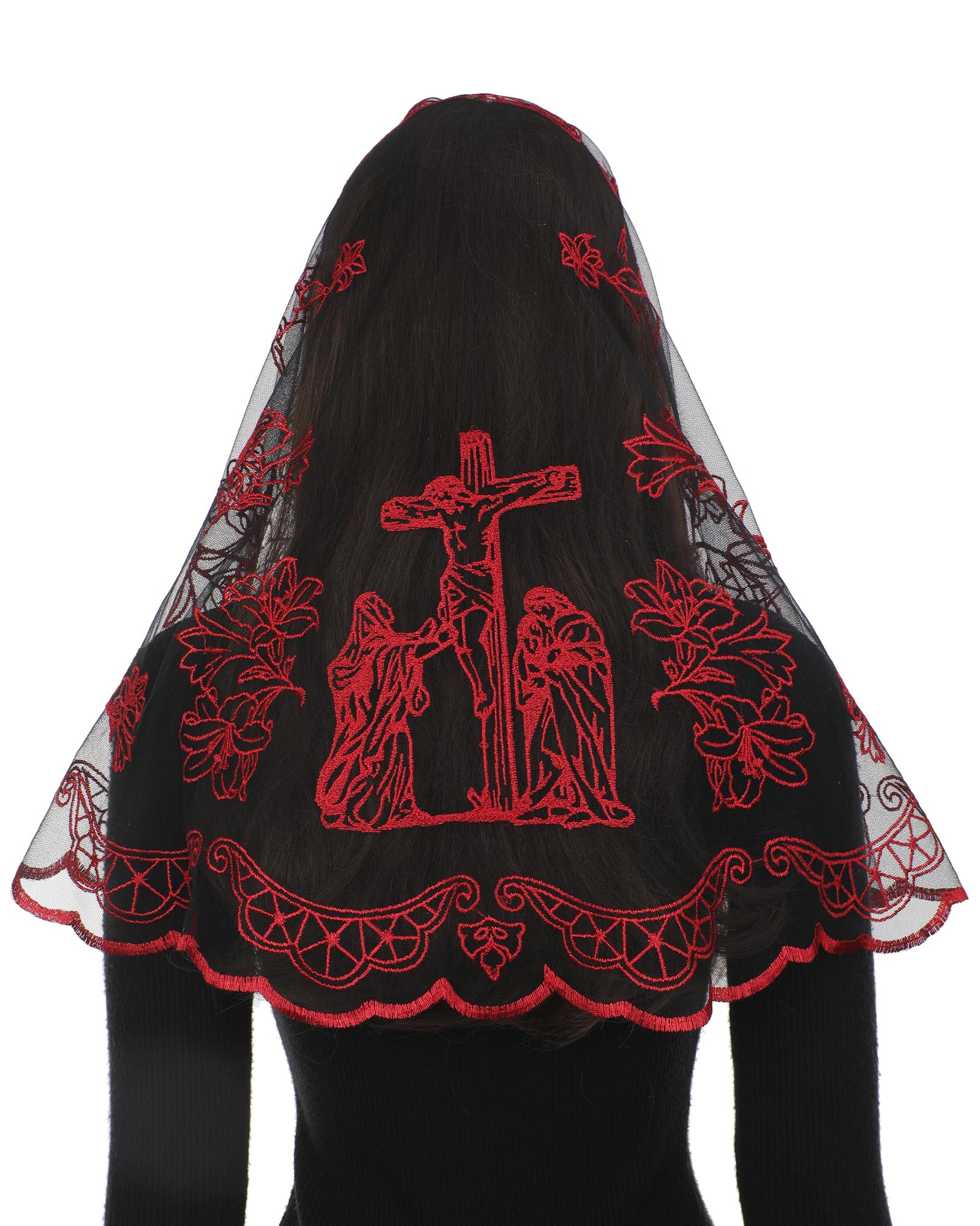 Bozidol Christian Veil Catholic Veils Black Red Lace D-Shaped ...