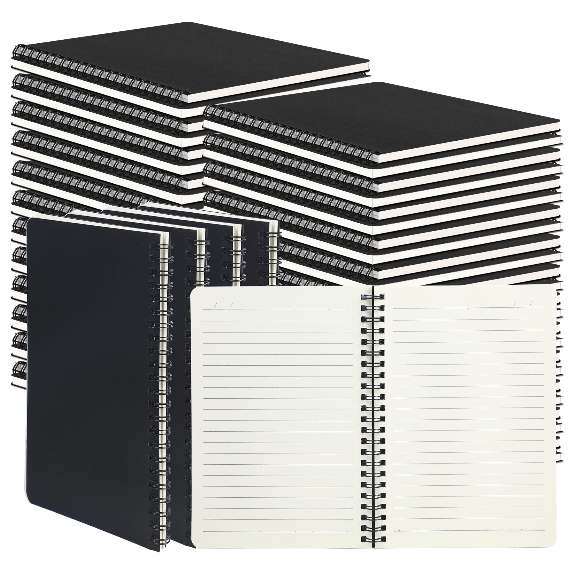 miikoul 60 Packs A5 Spiral Notebooks, Black Ruled Notebooks Bulk, 8.3"× ...
