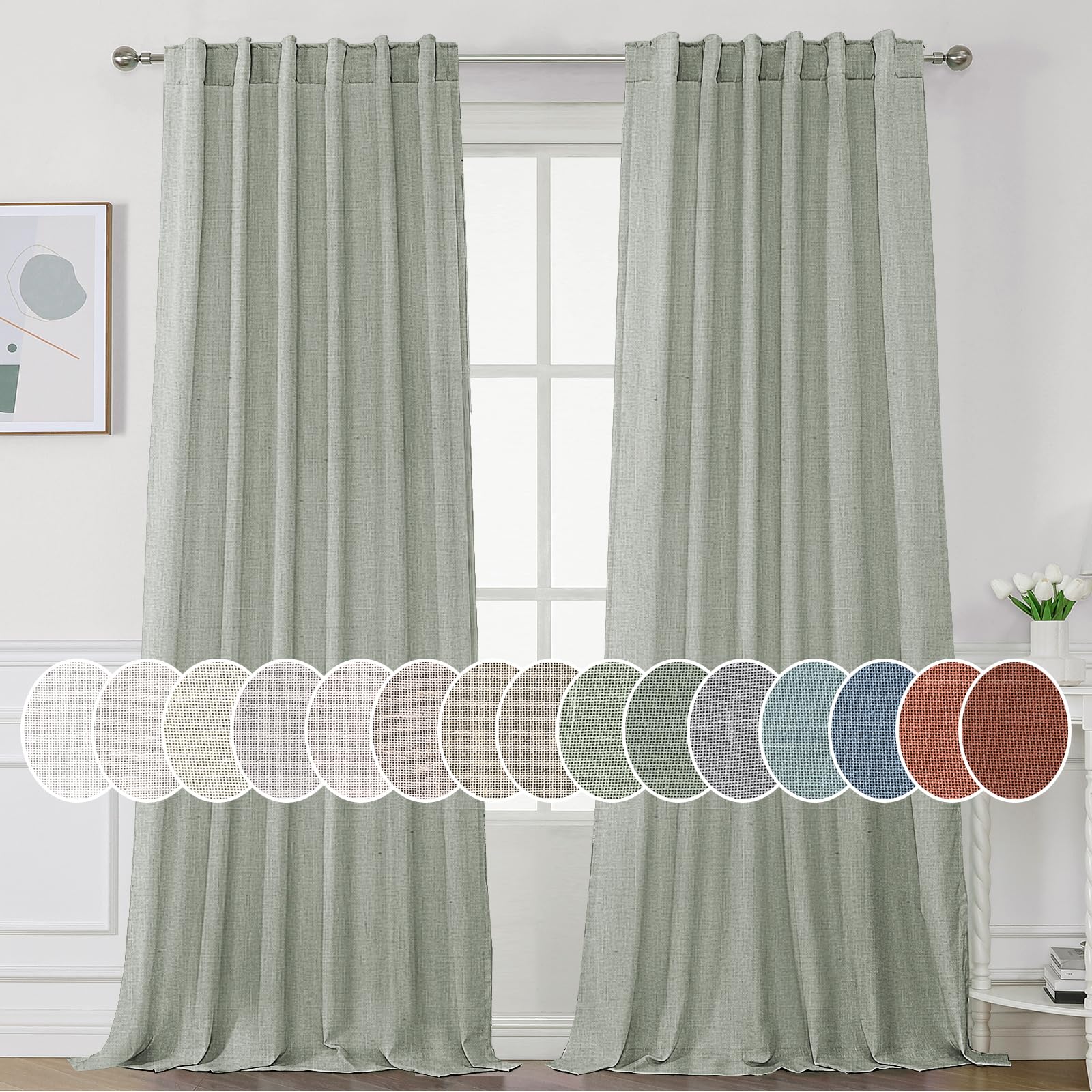 H.VERSAILTEX Natural Linen Curtains 108 inches Long for Living Room 2 ...