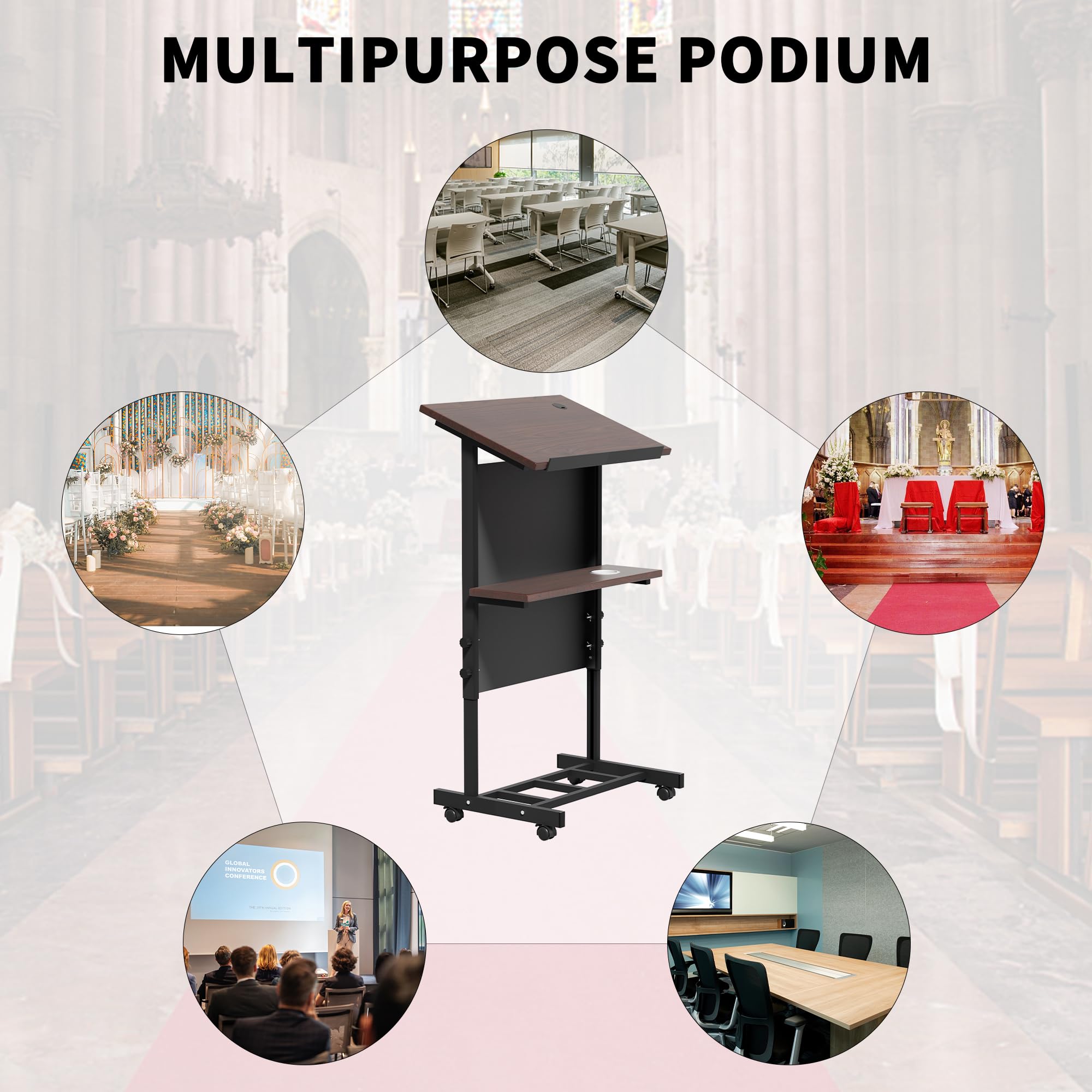 Portable Podium Stand With 7 Adjustable Heights, Lectern With Shelf And ...