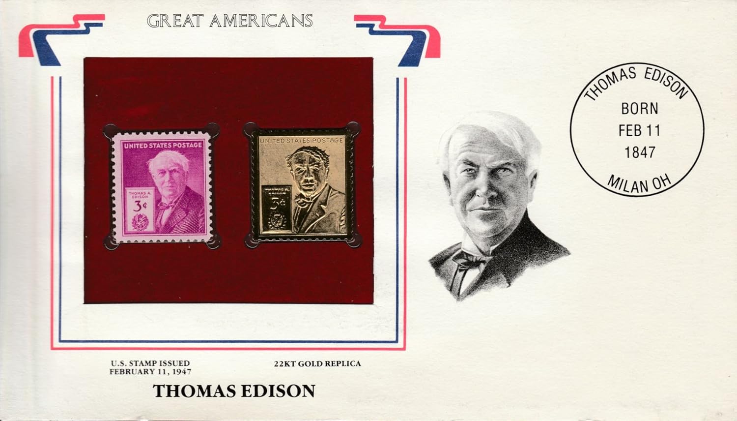 Amazon.com : Thomas Edison 3¢ Postage Stamp & Gold Replica Postage ...